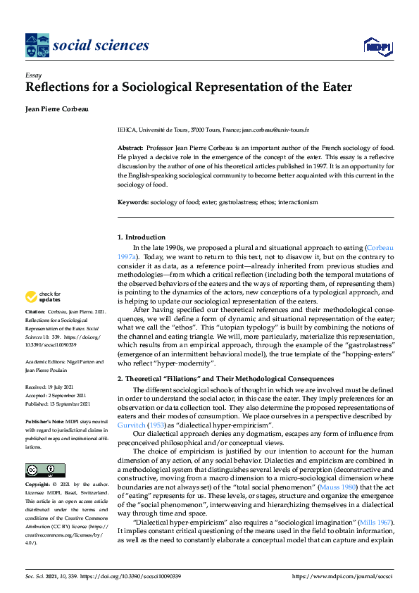 Reflections for a Sociological Representation of the Eater | Villa Rabelais